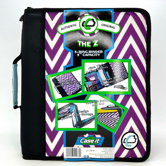 Office | Caseit The Z Dual Three Ring Zip Binder Purple Blue Chevron ...